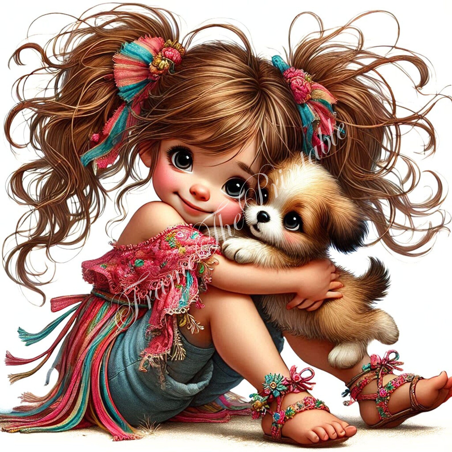 Girl With Puppy Clipart Whimsical Cute Girl With Dog Bundle Watercolour ...
