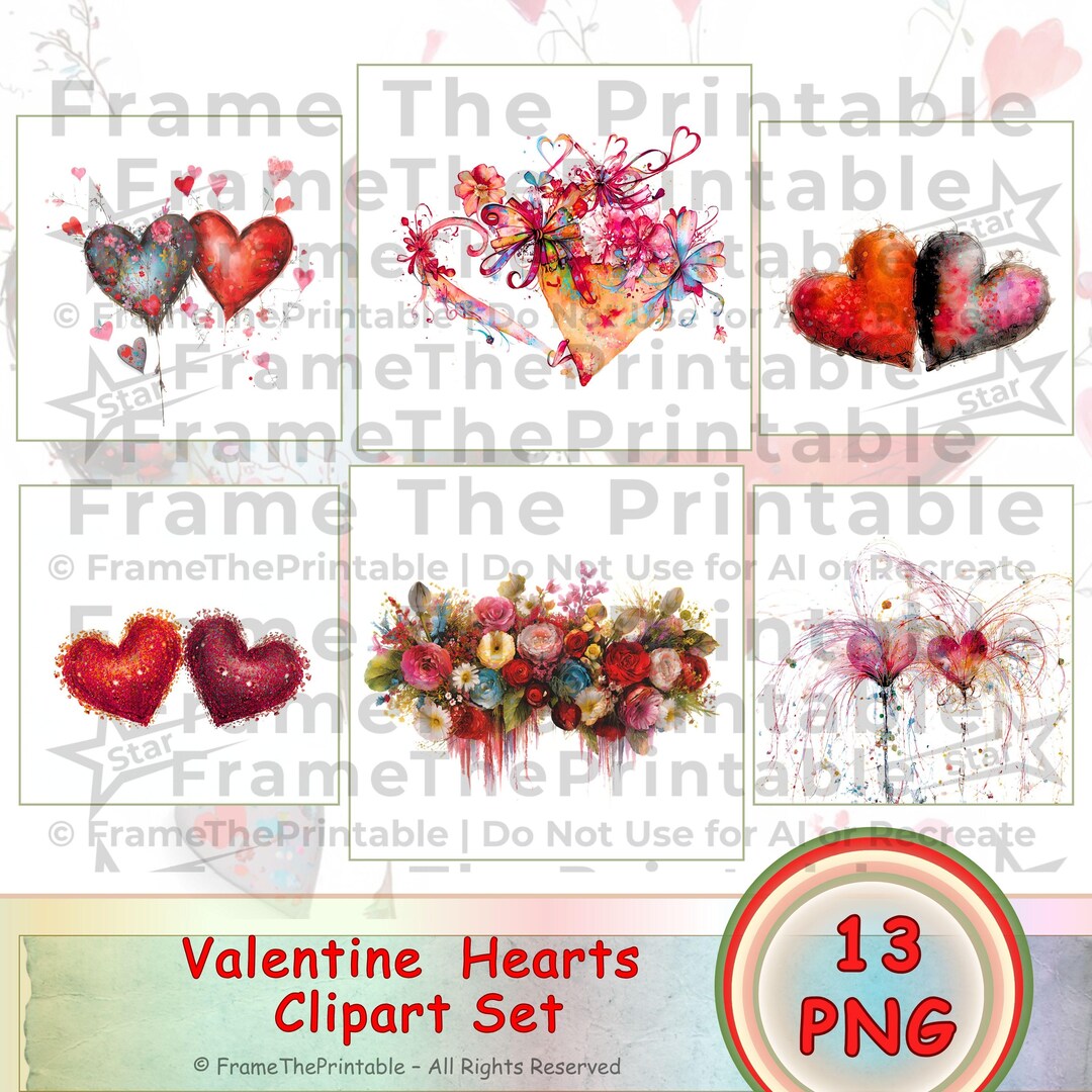 Valentine Hearts Clipart Set Floral Fantasy Illustrations for Crafts ...