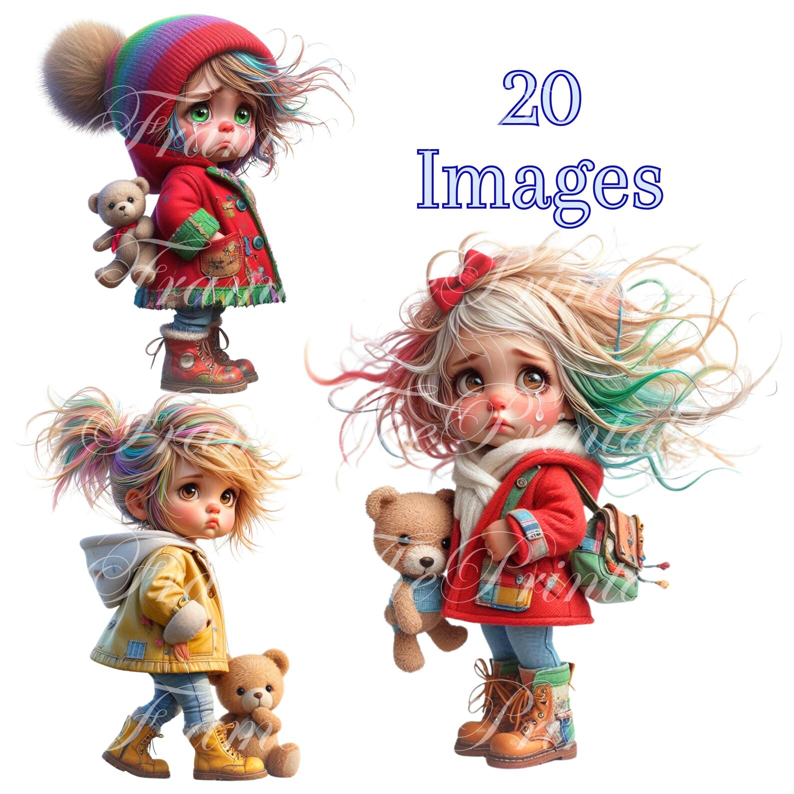 Sad Crying Cute Girl Adorable Illustrations Commercial Use Whimsical ...