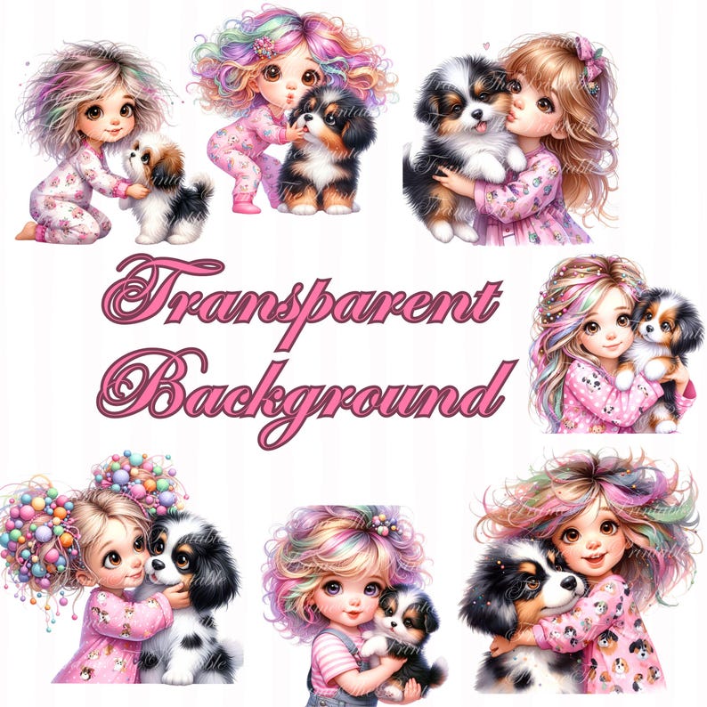 15 Cute Girl With Puppy Clipart Commercial Use Ephemera PNG 300 DPI ...