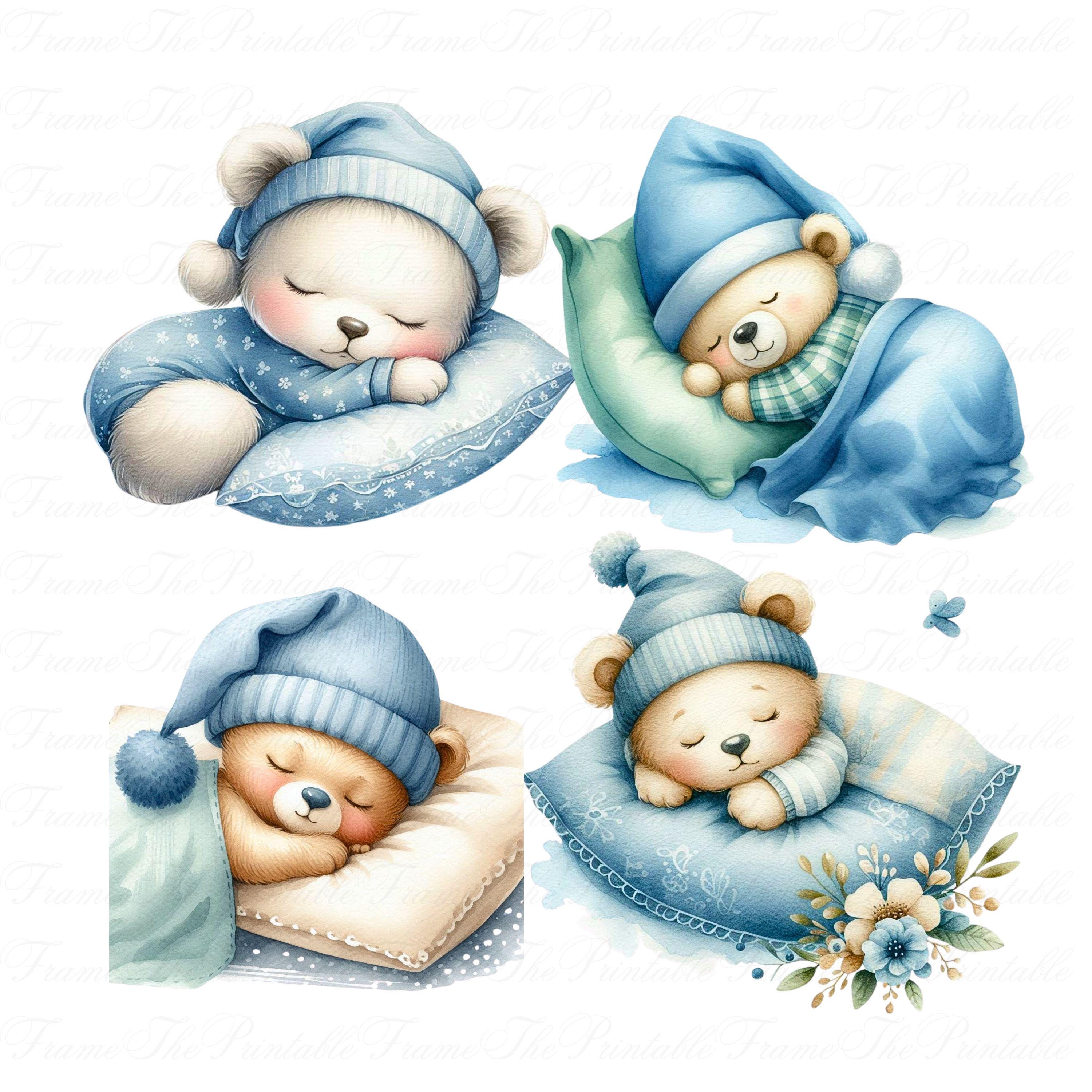 Sleeping Bear Clipart, New Born Baby Boy Bear, Nursery Blue Pyjamas ...