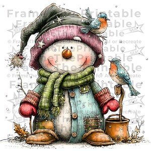 Snowman Clipart Set - Winter Holiday Snow People and Christmas Birds ...