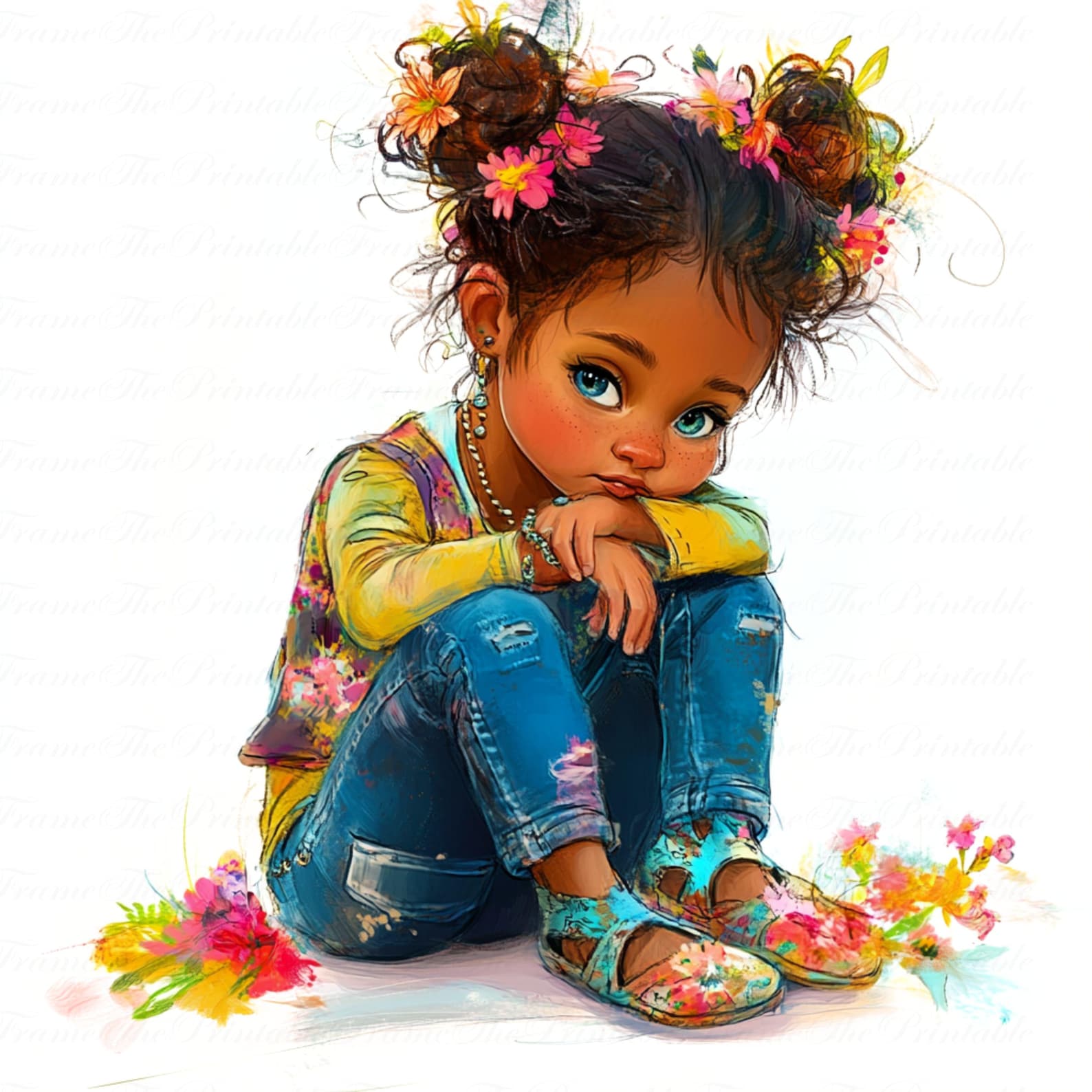 Quirky Little Girls Clip Art, Whimsical Happy Children Art, Digital ...