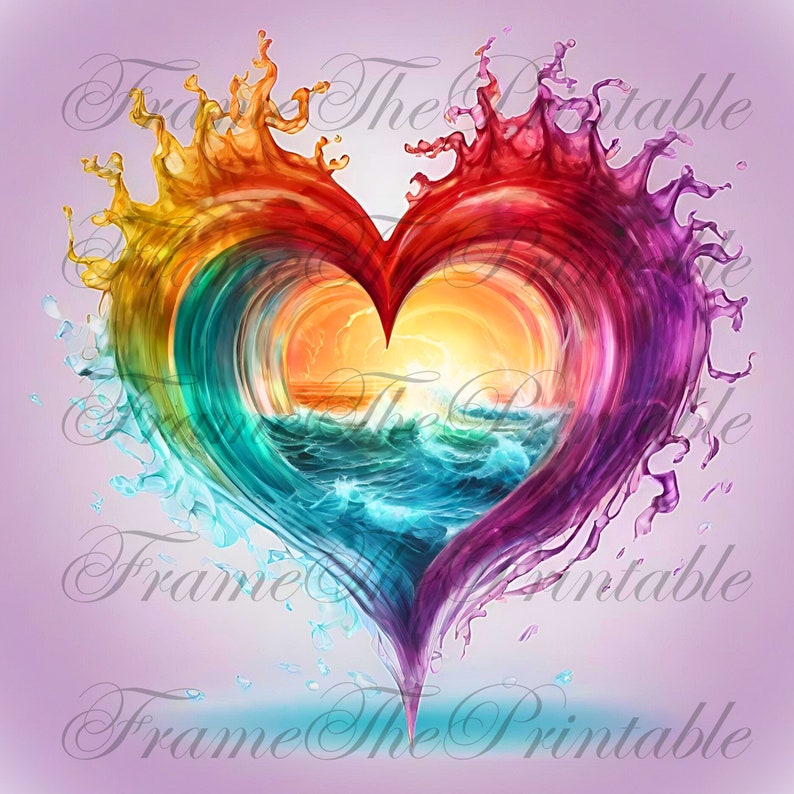 Rainbow Wave Heart Clipart, Watercolour Splashing, 10 JPG Hearts, Love ...