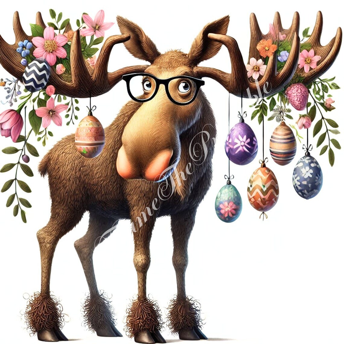 Quirky Easter Moose Clipart Set, Funny Whimsical Animals for Cards ...