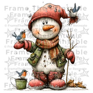 Snowman Clipart Set - Winter Holiday Snow People and Christmas Birds ...