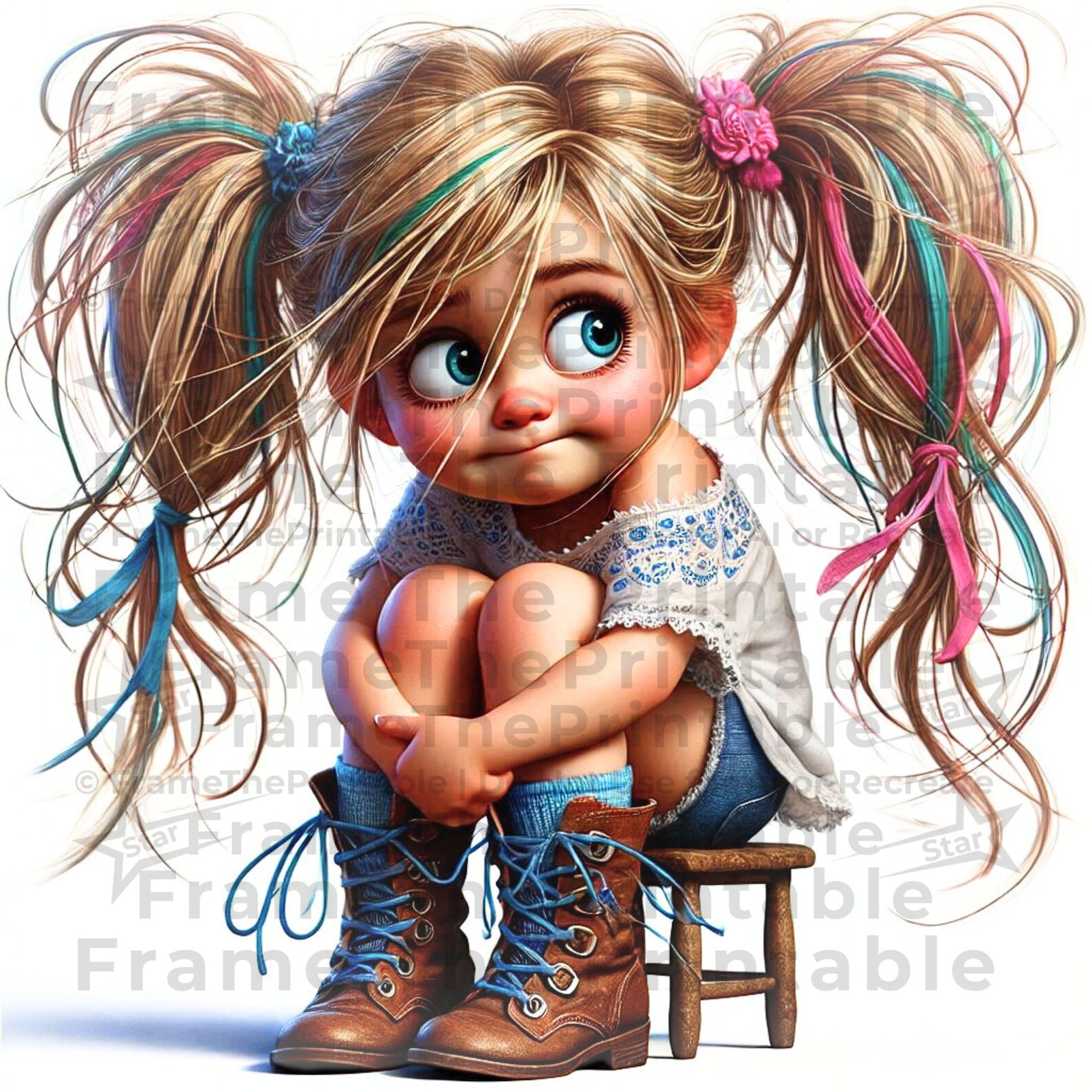 Quirky Girl With a Chair Clipart Whimsical Ephemera Commercial Use ...