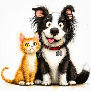 Quirky Animals Friends Dog and Cat Clip Art,watercolour Journaling ...