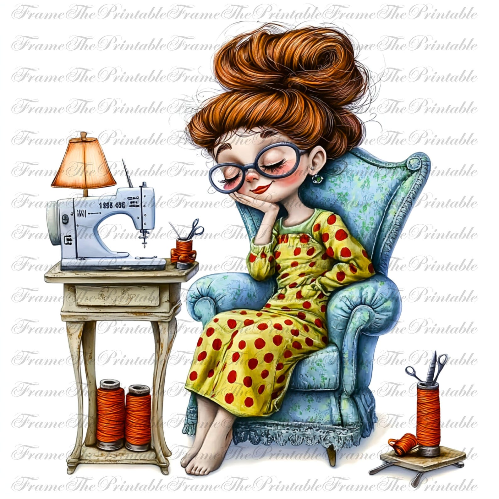 Quirky Seamstress Clipart, Funny Sewer Lady, Quirky Granny Sewing ...