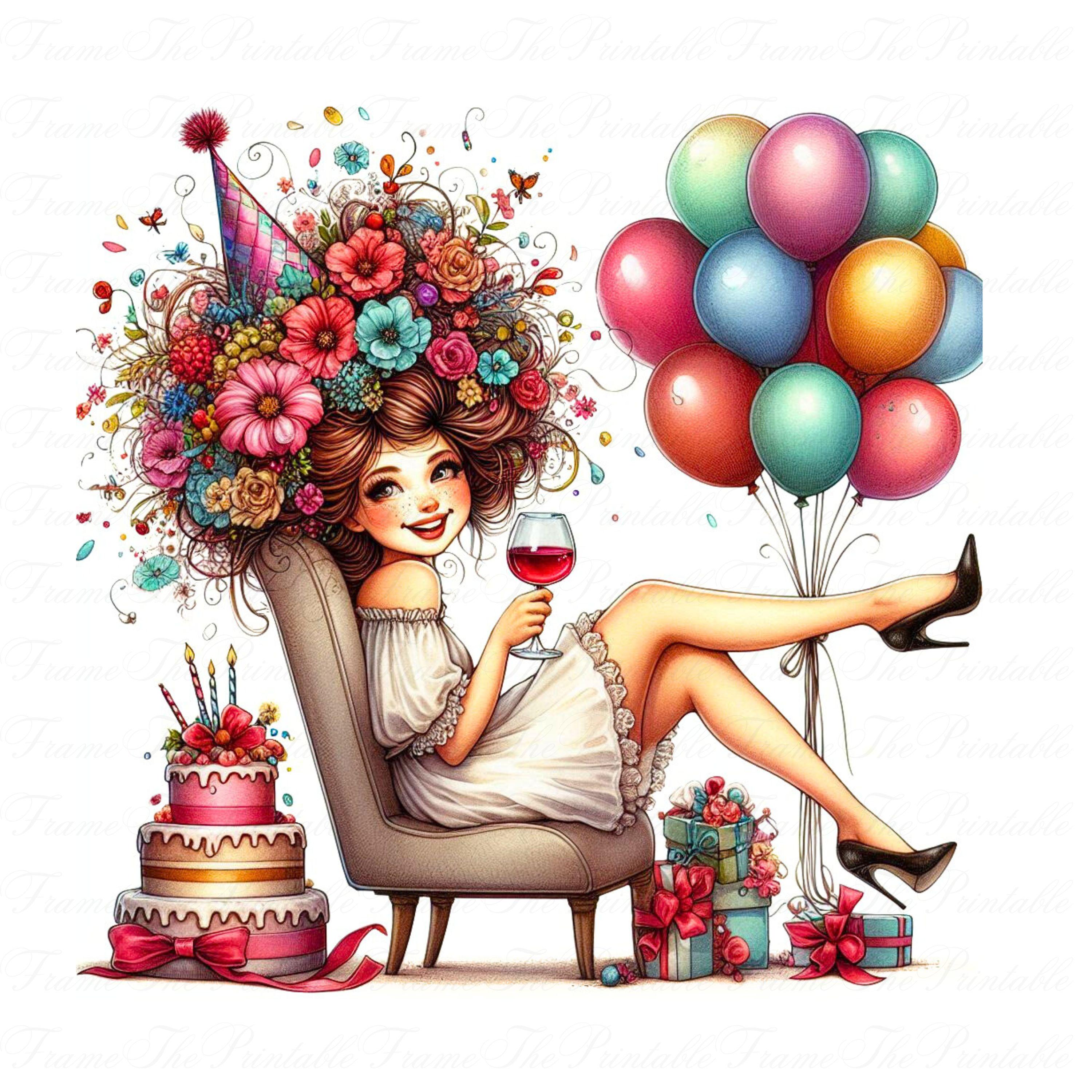 Birthday Girl Party Clipart PNG,18 Fun Illustrations for Cards ...