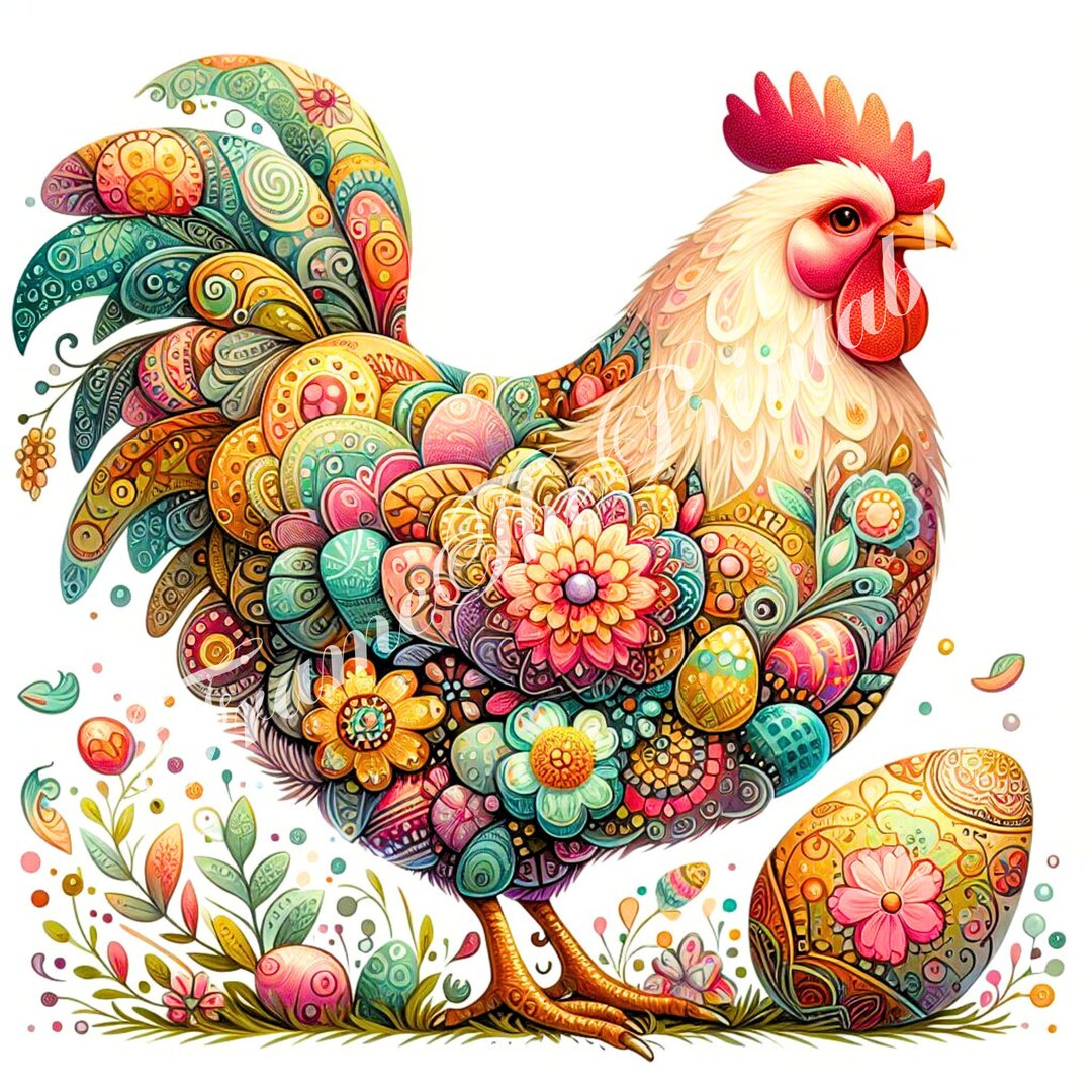 16 PNG Easter Rooster and Hen Clipart, Chicken Bundle, Boho Farmhouse ...