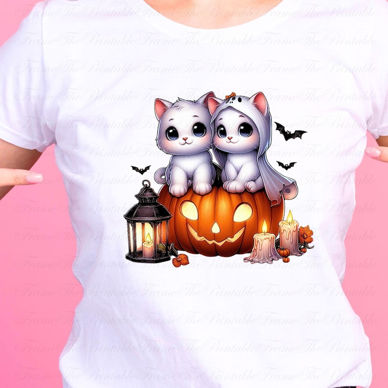 Halloween Cat Clipart, Cute Ghost Kitty 43 PNG, Pumpkin Cat Graphics ...