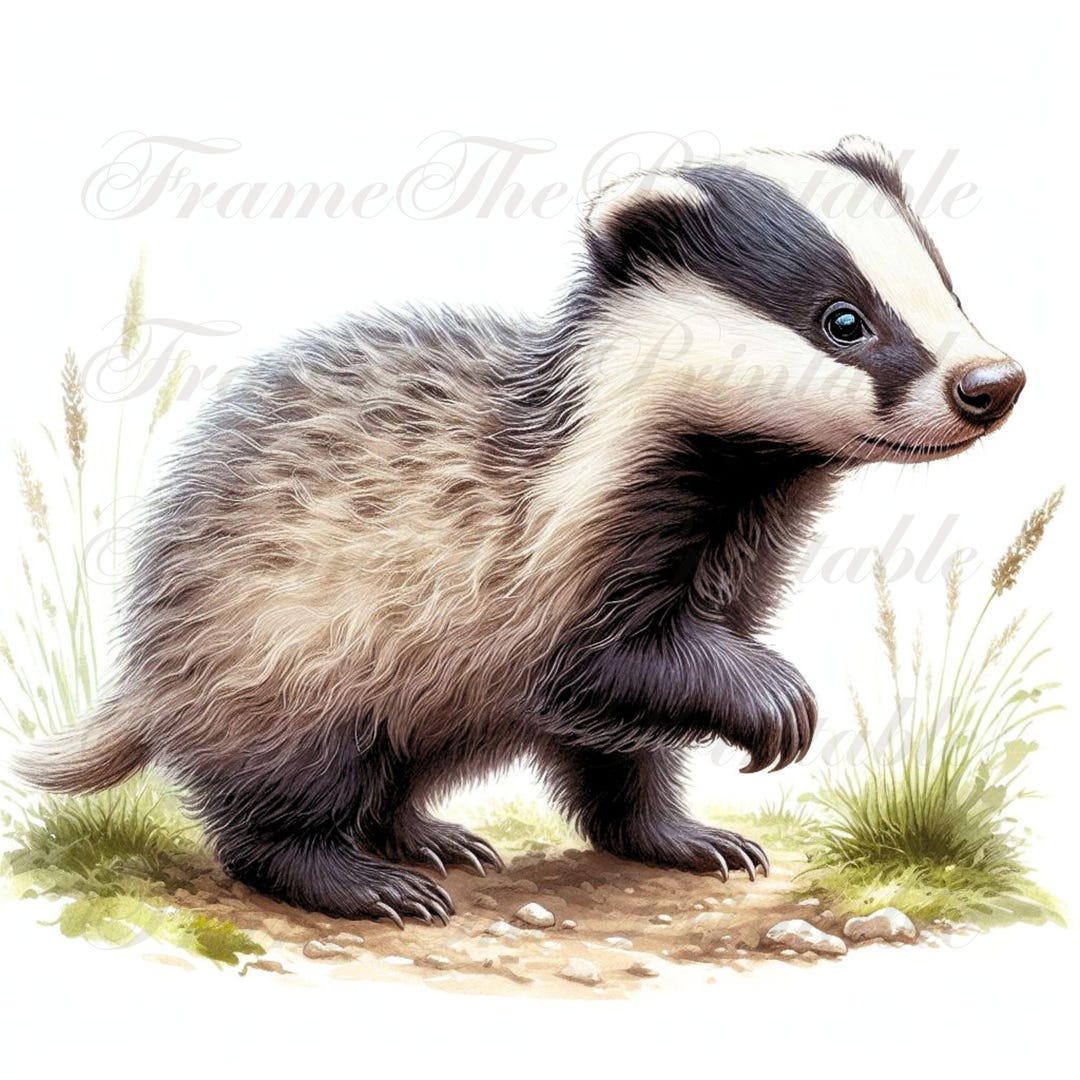 12 Realistic Badger in a Grass Clipart, Whimsical Wild Animals Art ...