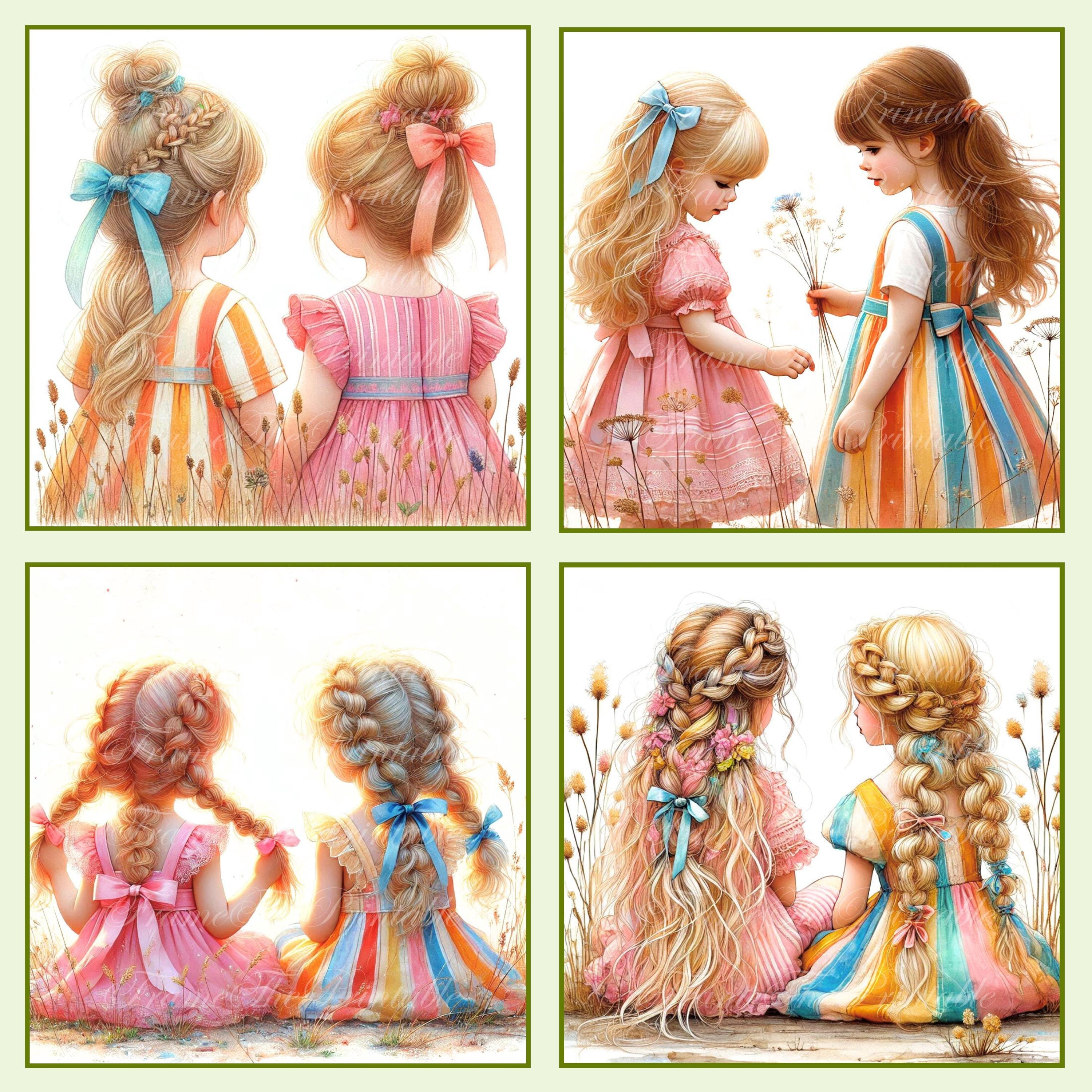 16 Cute Girls Little Best Friends Clipart High Res Watercolour JPG Junk ...