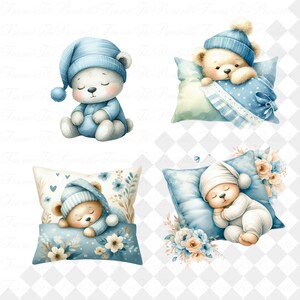 Sleeping Bear Clipart, New Born Baby Boy Bear, Nursery Blue Pyjamas ...