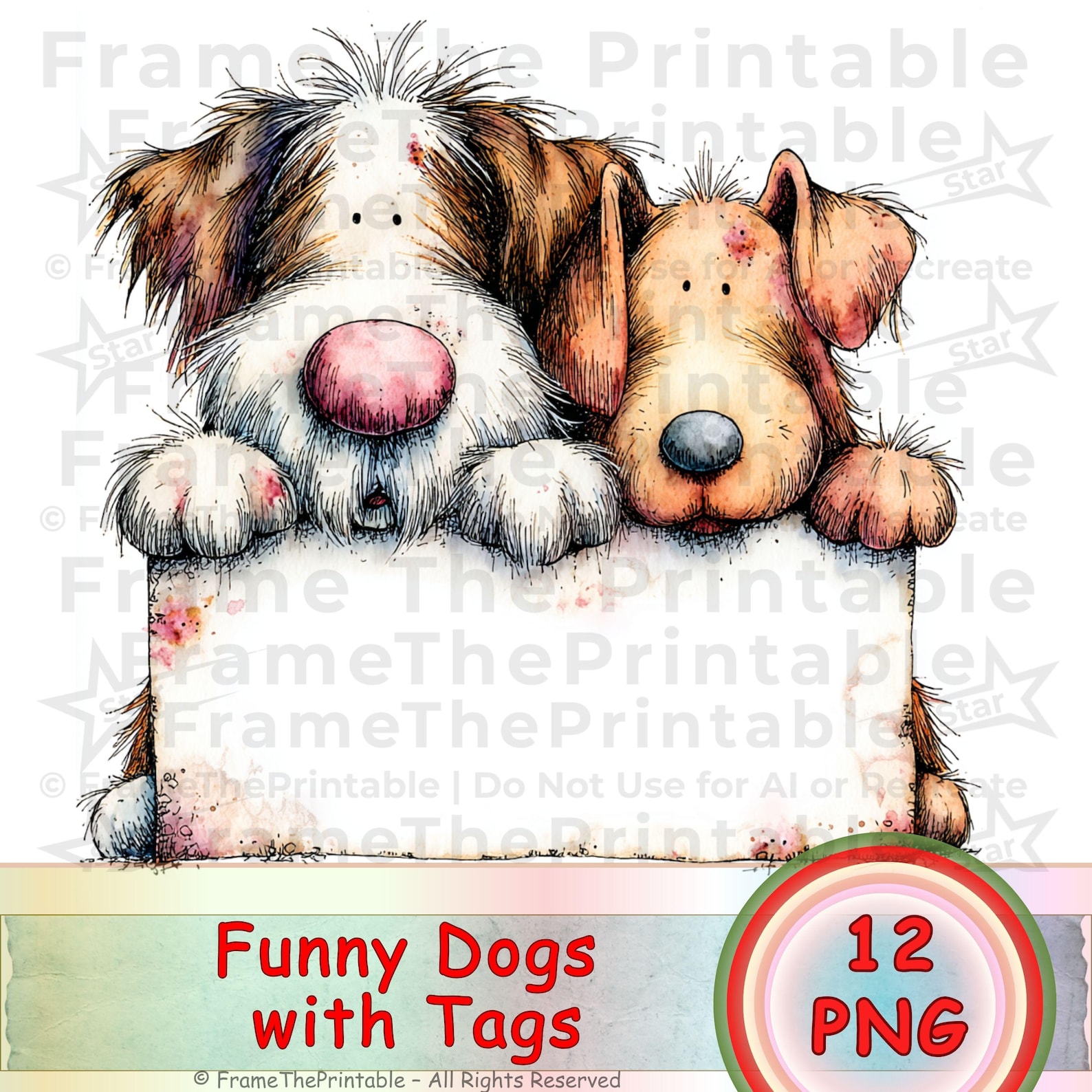 Funny Dogs Clipart With Tags, Cute Cartoon Puppy Illustrations, 12 PNG ...