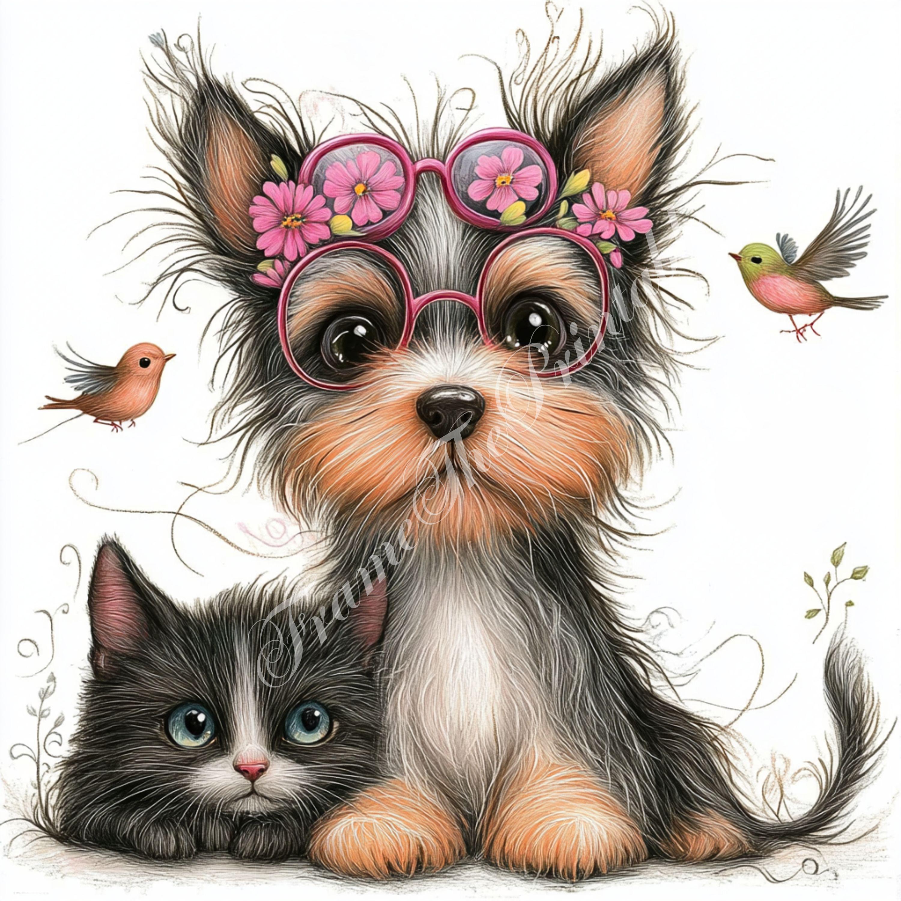 Quirky Dog and Cat Clipart Cute Frazzled Animal Whimsical Dog and Cat ...
