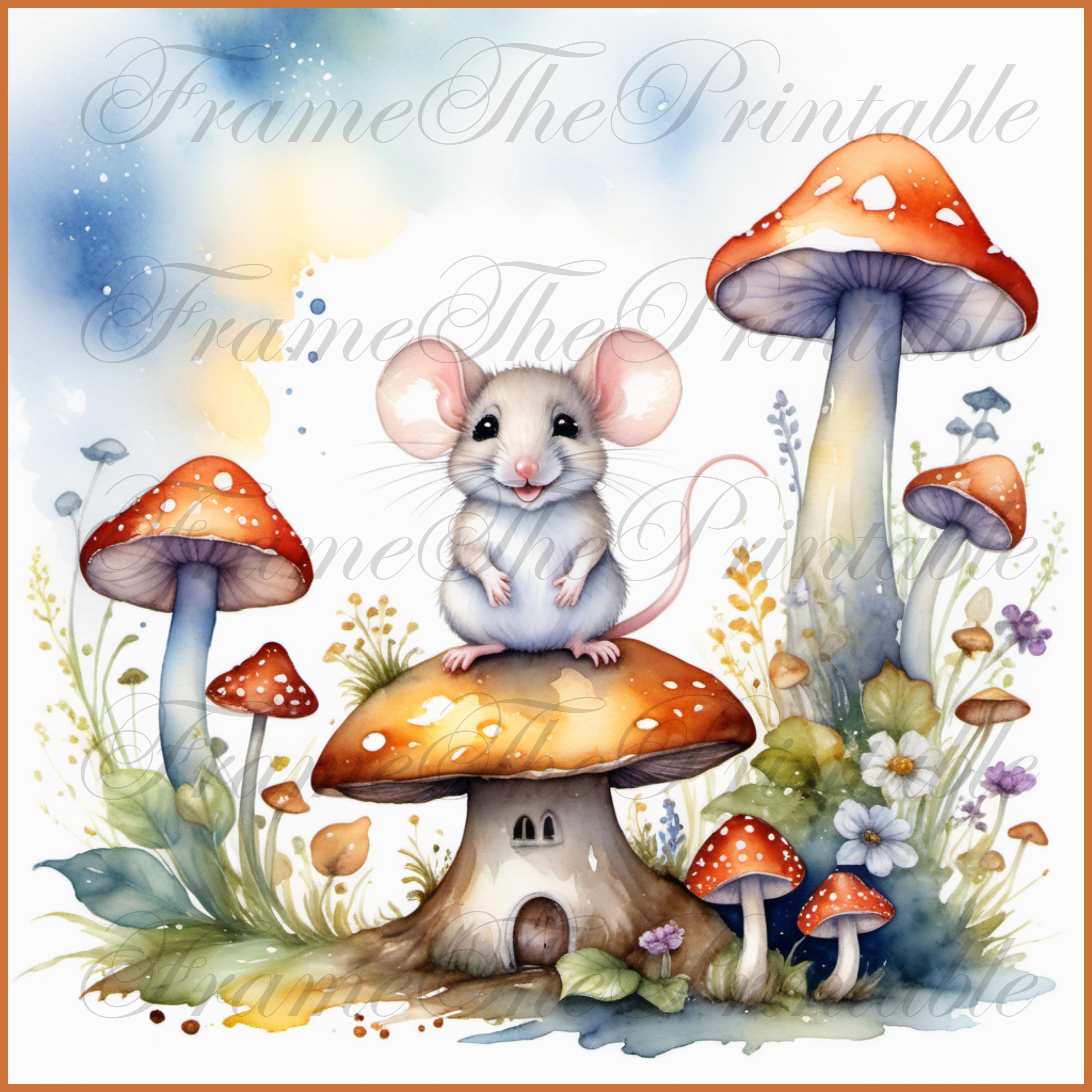 Cute Mouse Clipart, Funny Animals With Book, Mouse on Mushroom ...