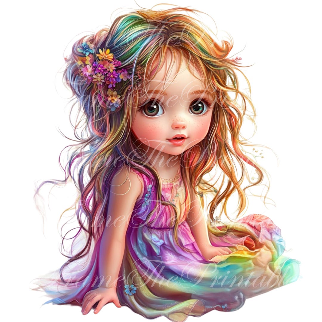Multicolour Cute Girl Floral Clipart Commercial Whimsical Ephemera ...