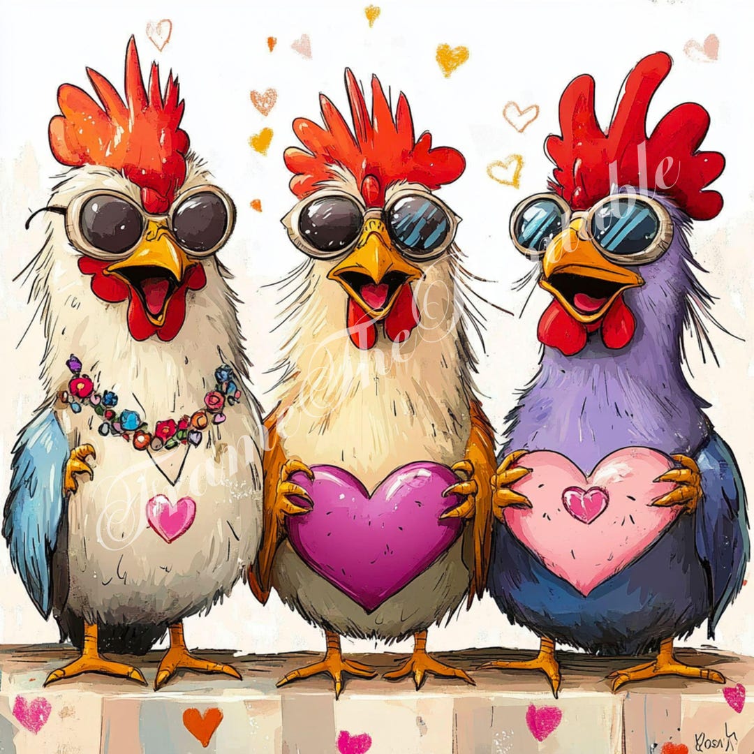 10 Quirky Funny Chickens Clip Art, Whimsical Roosters Friends ...