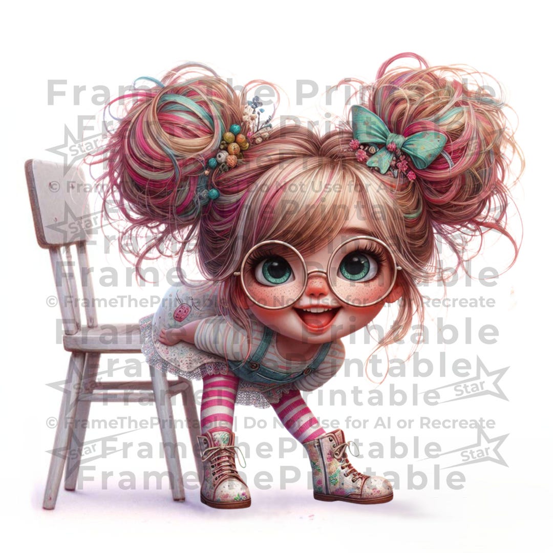 Quirky Girl Clipart With Chair, Cute Mischievous Cartoon Girls 12 PNG ...
