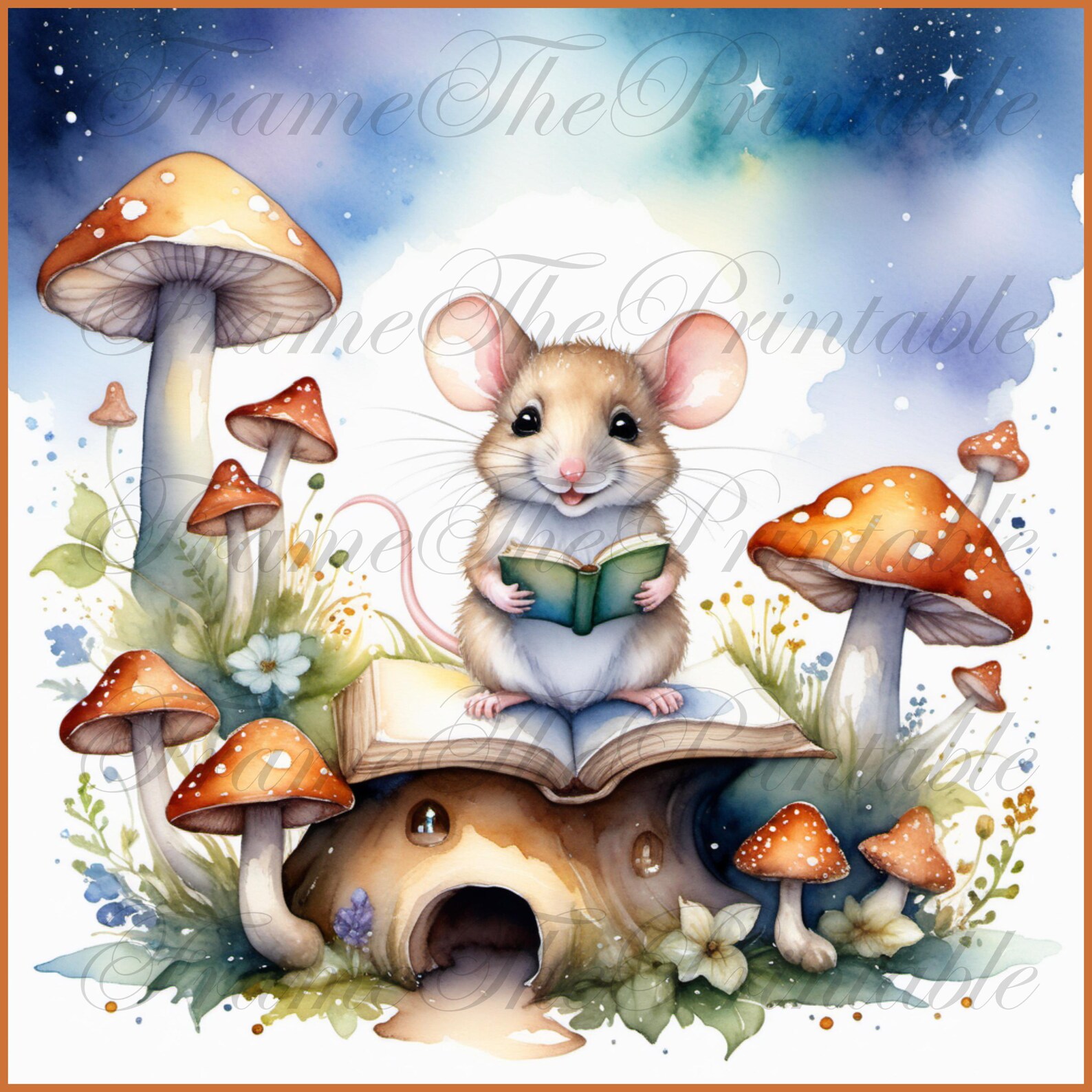 Cute Mouse Clipart, Funny Animals With Book, Mouse on Mushroom ...
