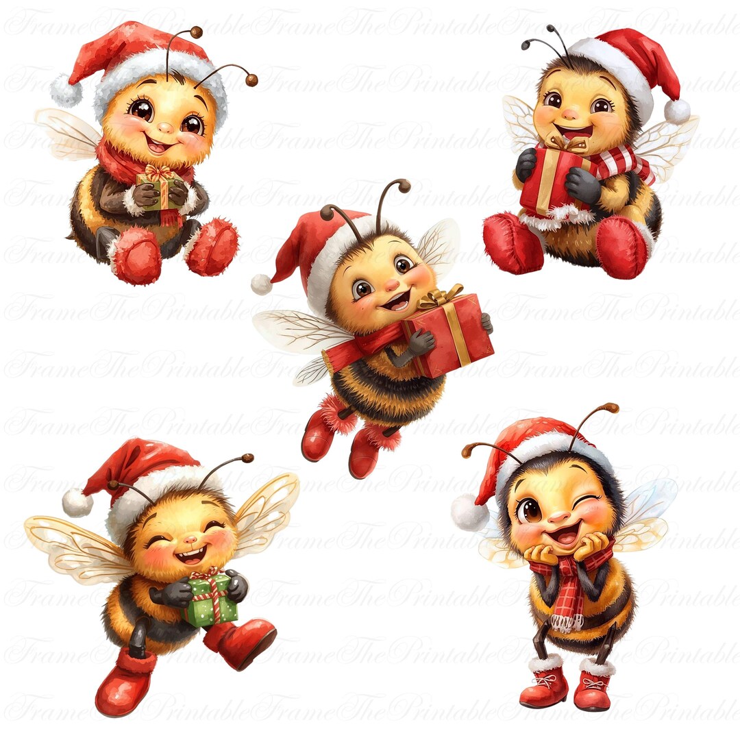 Christmas Bees With Santa Hats Clipart— 14 High-res 300 DPI Transparent ...