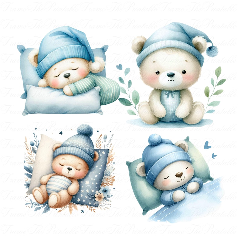 Sleeping Bear Clipart, New Born Baby Boy Bear, Nursery Blue Pyjamas ...