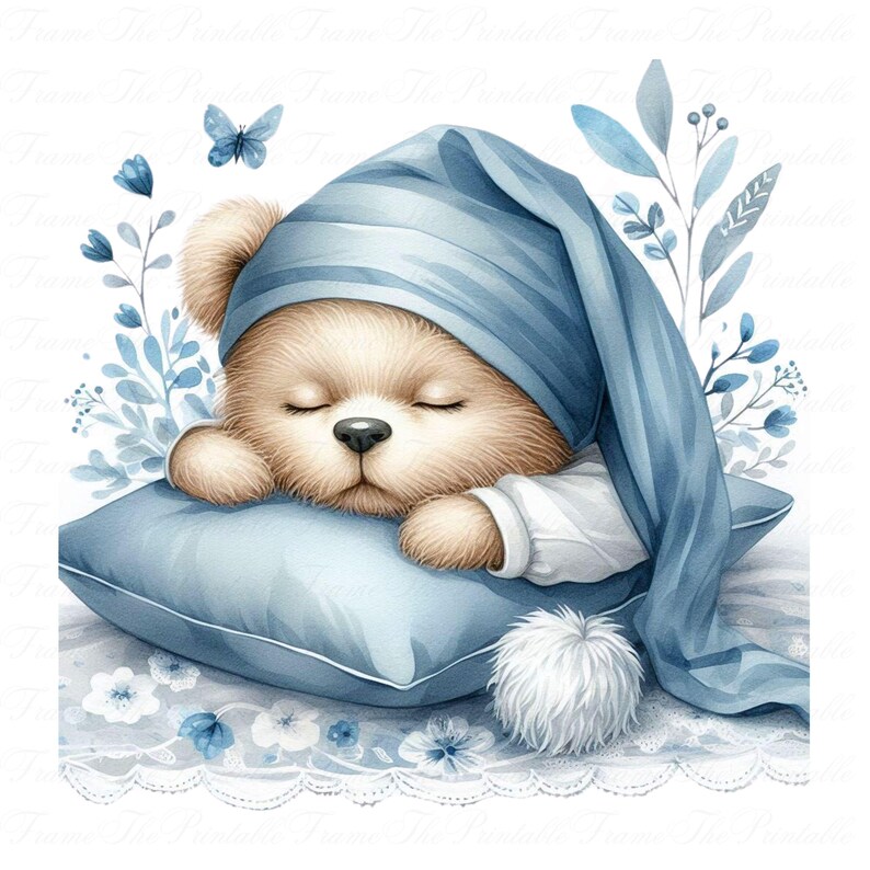 Sleeping Bear Clipart, New Born Baby Boy Bear, Nursery Blue Pyjamas ...