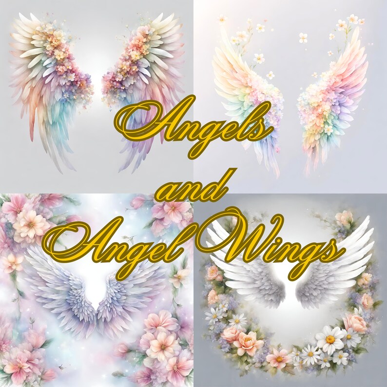 Angels Wings Vibrant Colours Clipart Watercolour Art Instant Download ...