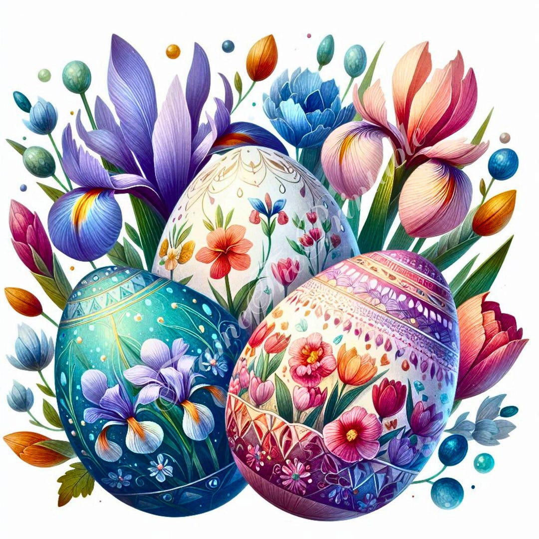 Easter Egg With Flowers Clipart Easter Decoration Whimsical Egg Bundle ...