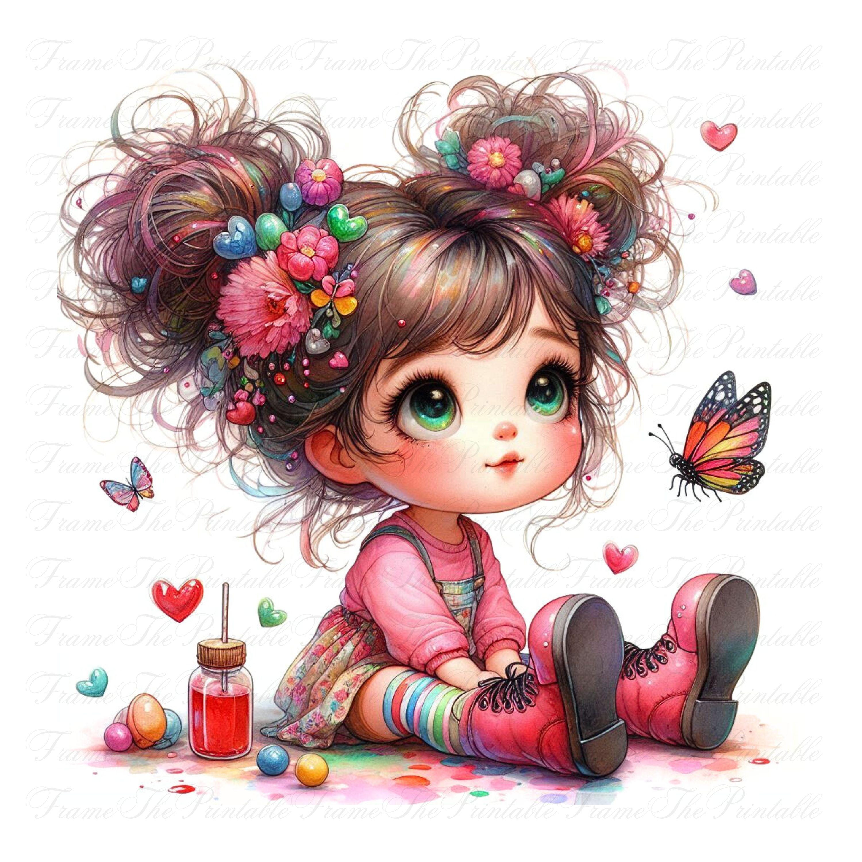 Cute Baby Girl With Butterfly Clipart, Girl Watercolour Bundle, 14 High ...