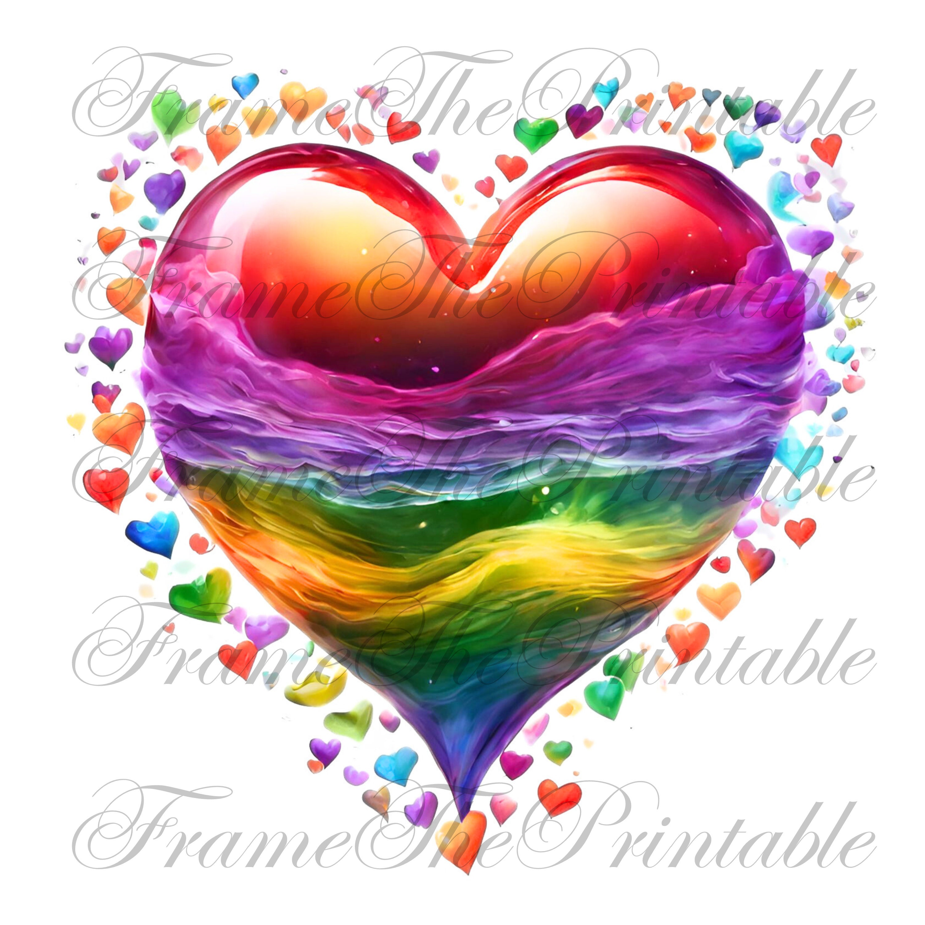 Rainbow Wave Heart Clipart, Watercolour Splashing, 10 JPG Hearts, Love ...