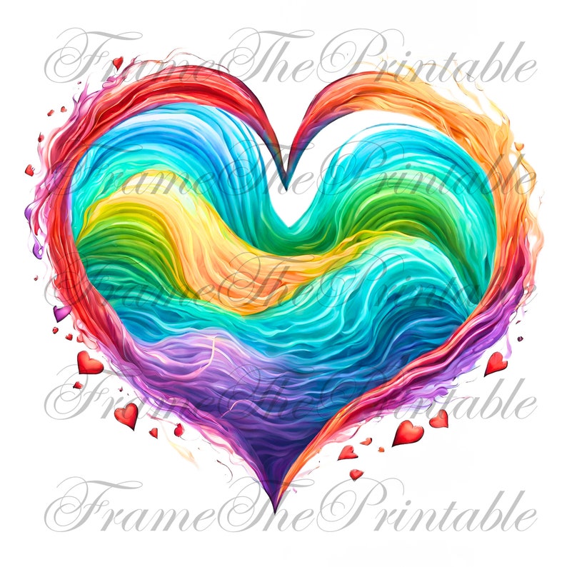 Rainbow Wave Heart Clipart, Watercolour Splashing, 10 JPG Hearts, Love ...