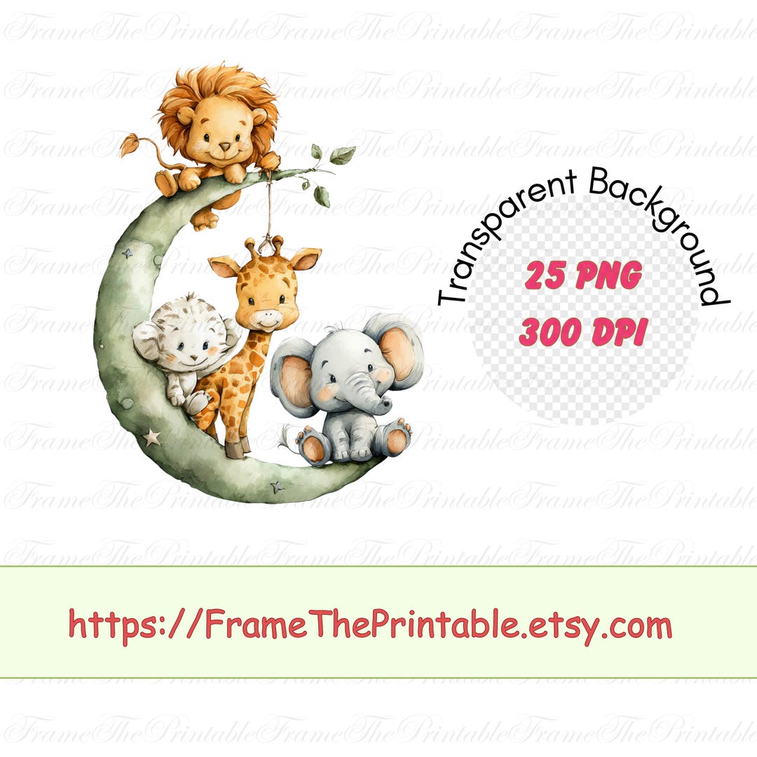 Safari Jungle Animals Clipart Set 25 Cute PNG 300 DPI Transparent ...