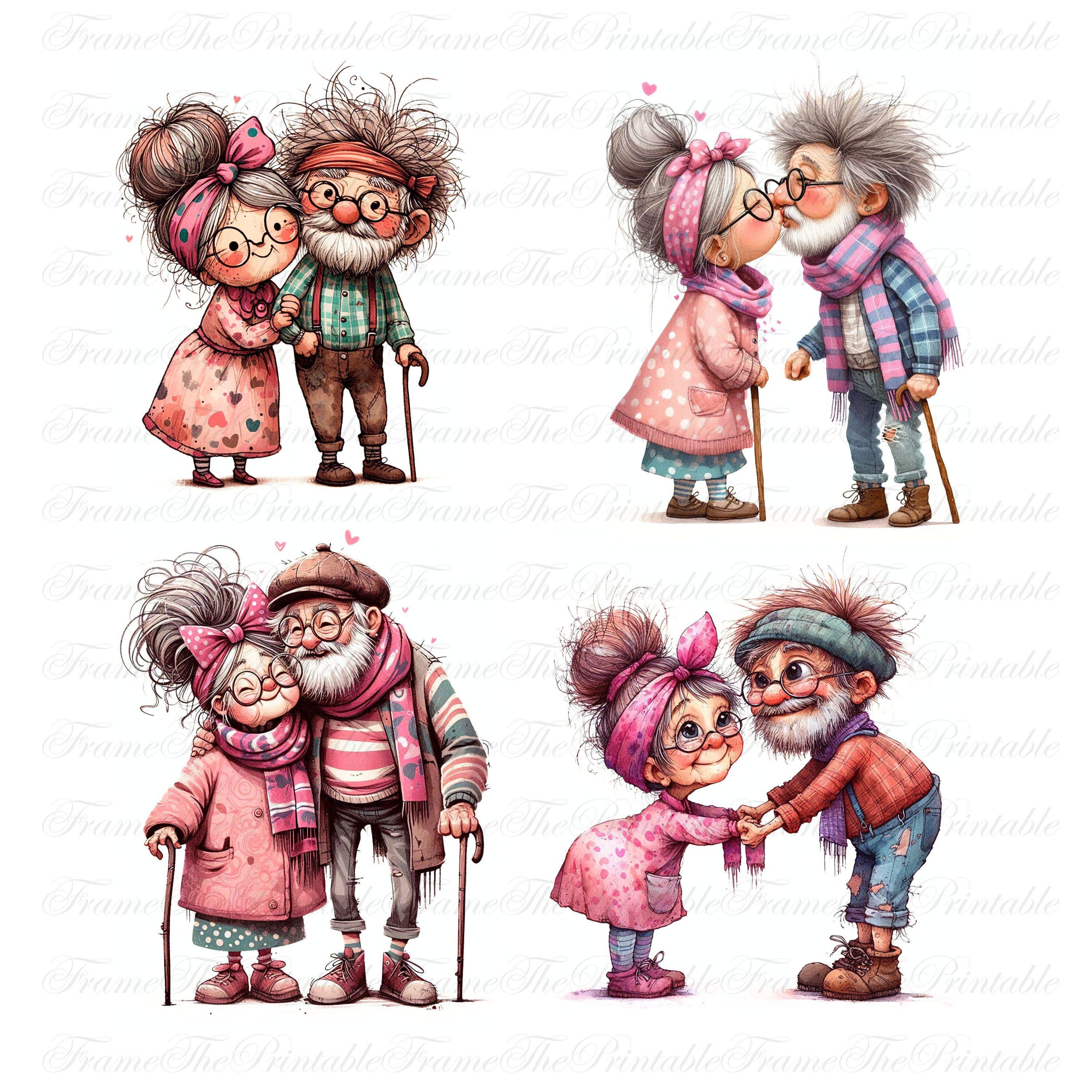 Elderly Couple Clipart PNG, Funny Grandparents Love Illustrations ...