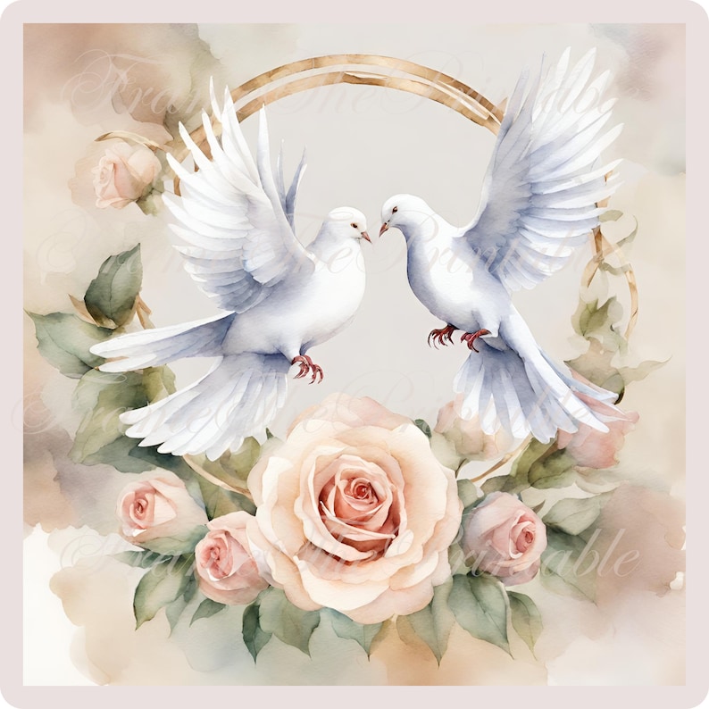 Two Doves Wedding Invitation Clipart Romantic Couple 14 Images Watercolour Printable Instant ...