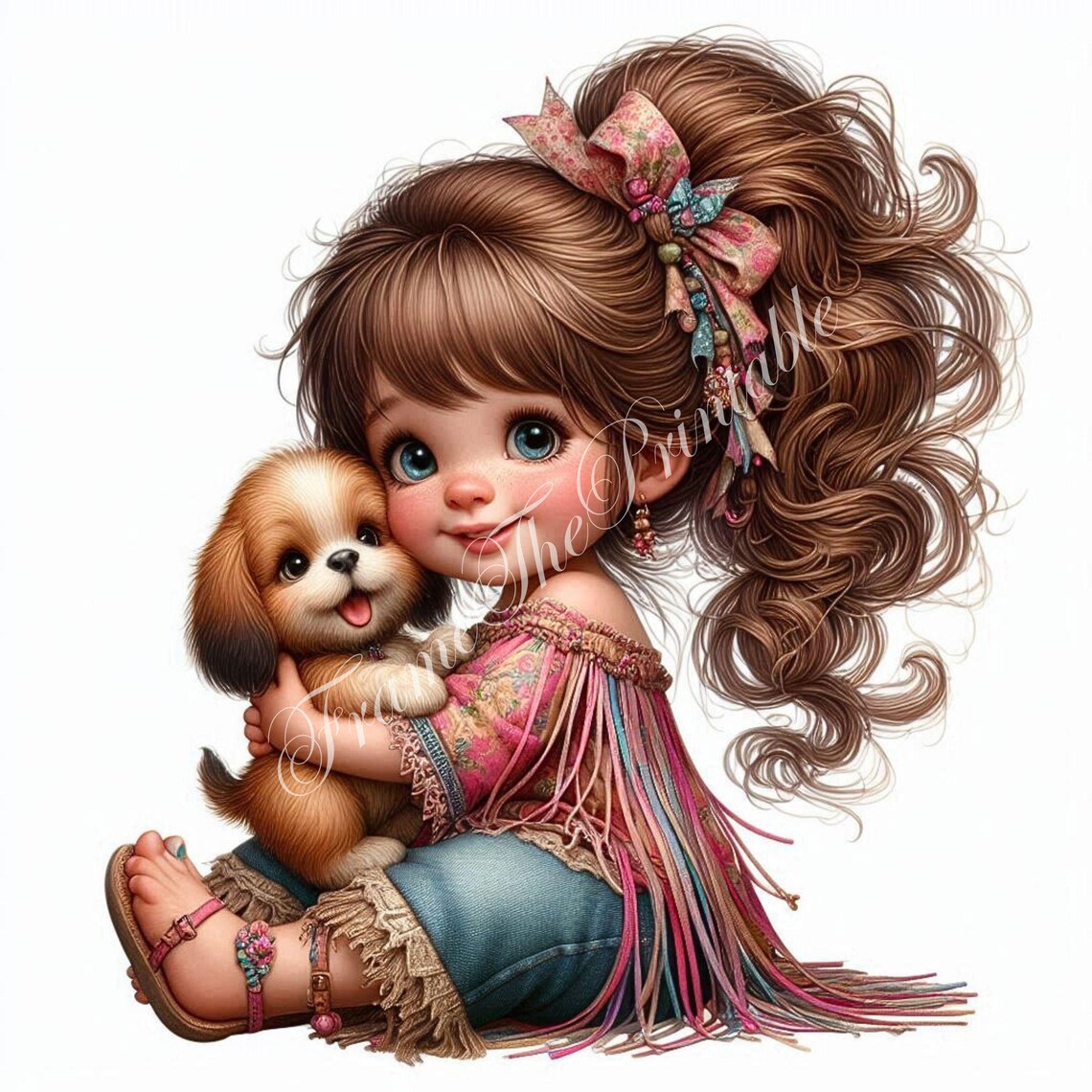 Girl With Puppy Clipart Whimsical Cute Girl With Dog Bundle Watercolour ...