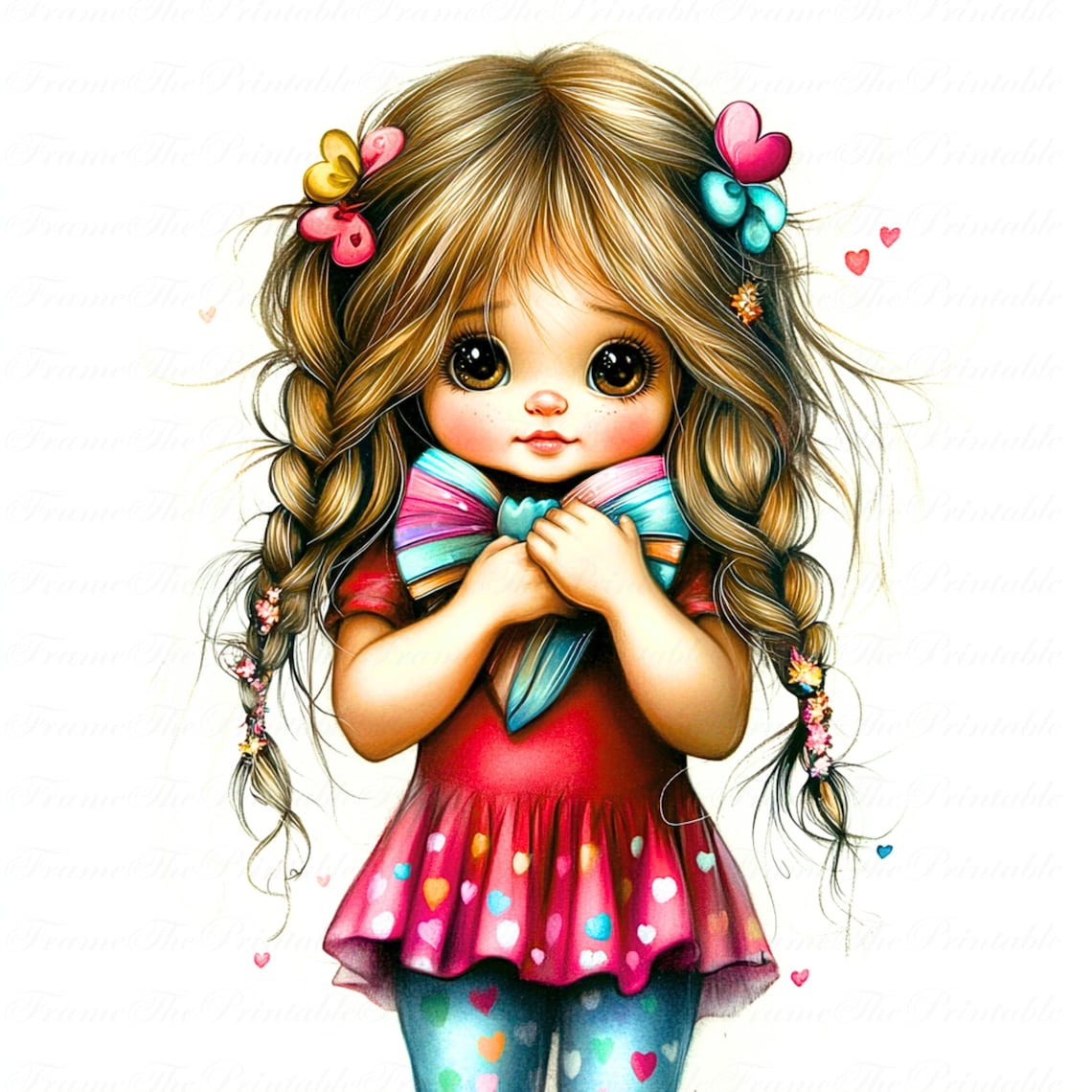 Adorable Little Girl Clip Art, Whimsical Girl With Braids, Instant ...