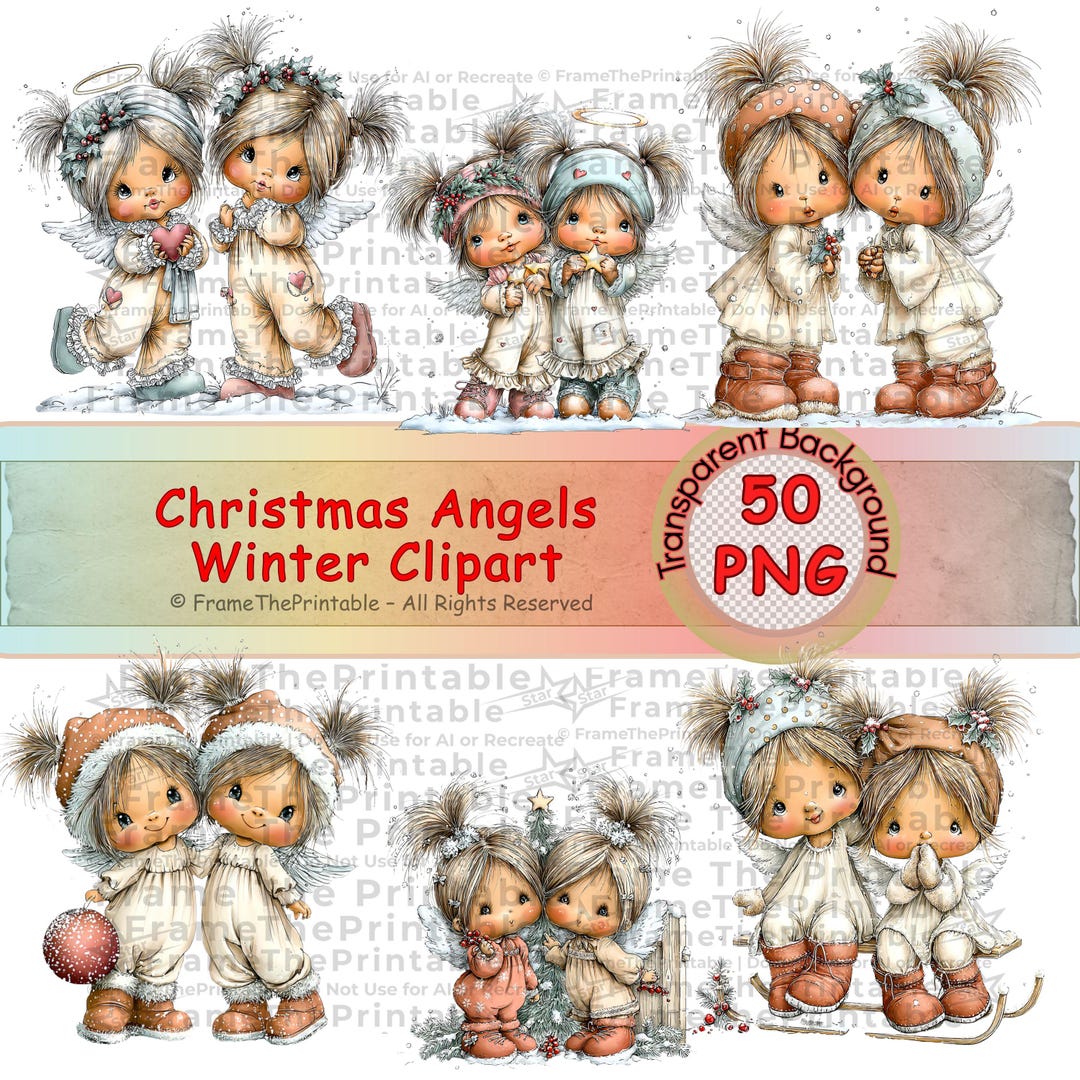 Christmas Angels Winter Clipart: Baby Angels Illustrations for Holiday ...