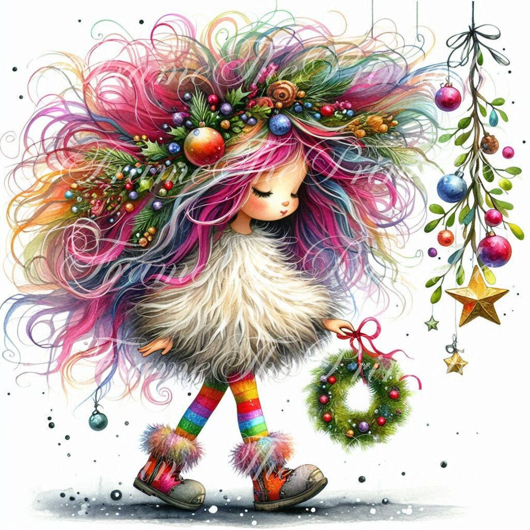 Cute Quirky Christmas Girl Clipart Commercial Images Whimsical Ephemera ...
