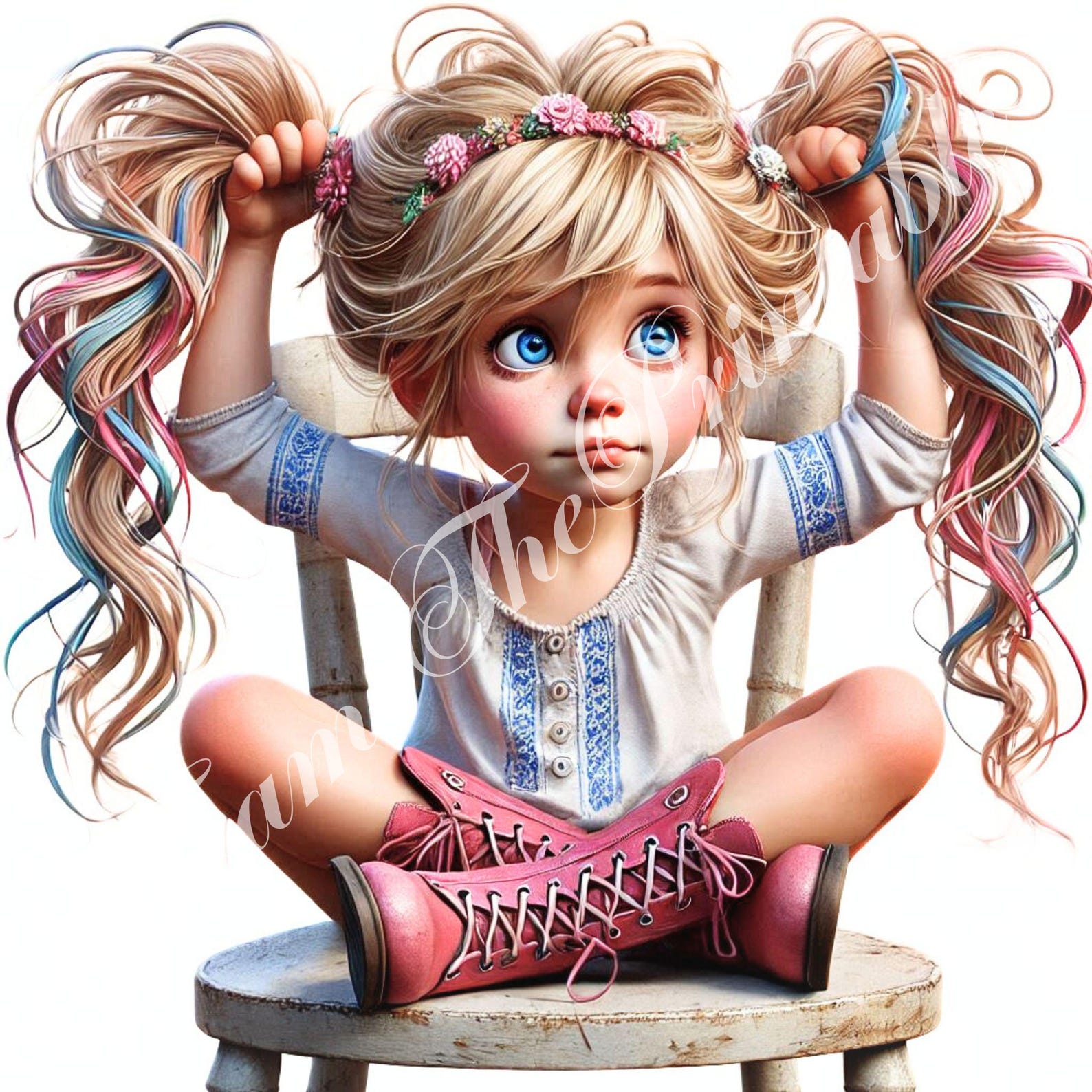 Quirky Girl With a Chair Clipart Whimsical Ephemera Commercial Use ...