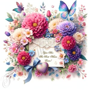 Mother's Day Flowers With Envelope Card Clipart, Gift for Best Mum Ever ...