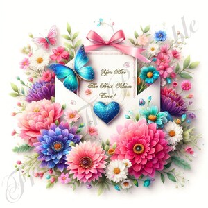 Mother's Day Flowers With Envelope Card Clipart, Gift for Best Mum Ever ...