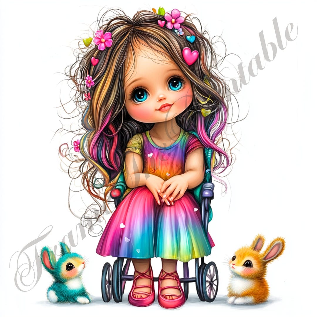 12 Easter Girl With Bunny Clipart, Cute Girl With Rabbit Digital Art ...