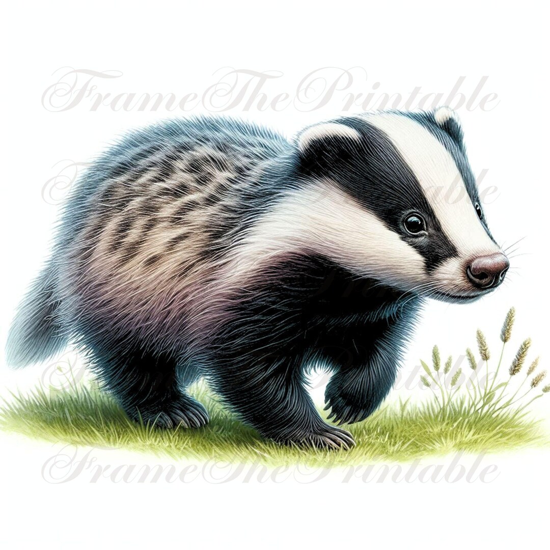 12 Realistic Badger in a Grass Clipart, Whimsical Wild Animals Art ...