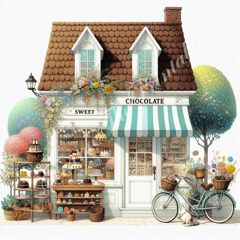 Chocolate Shop Vintage Style Clipart, 10 High Res Watercolour JPG ...