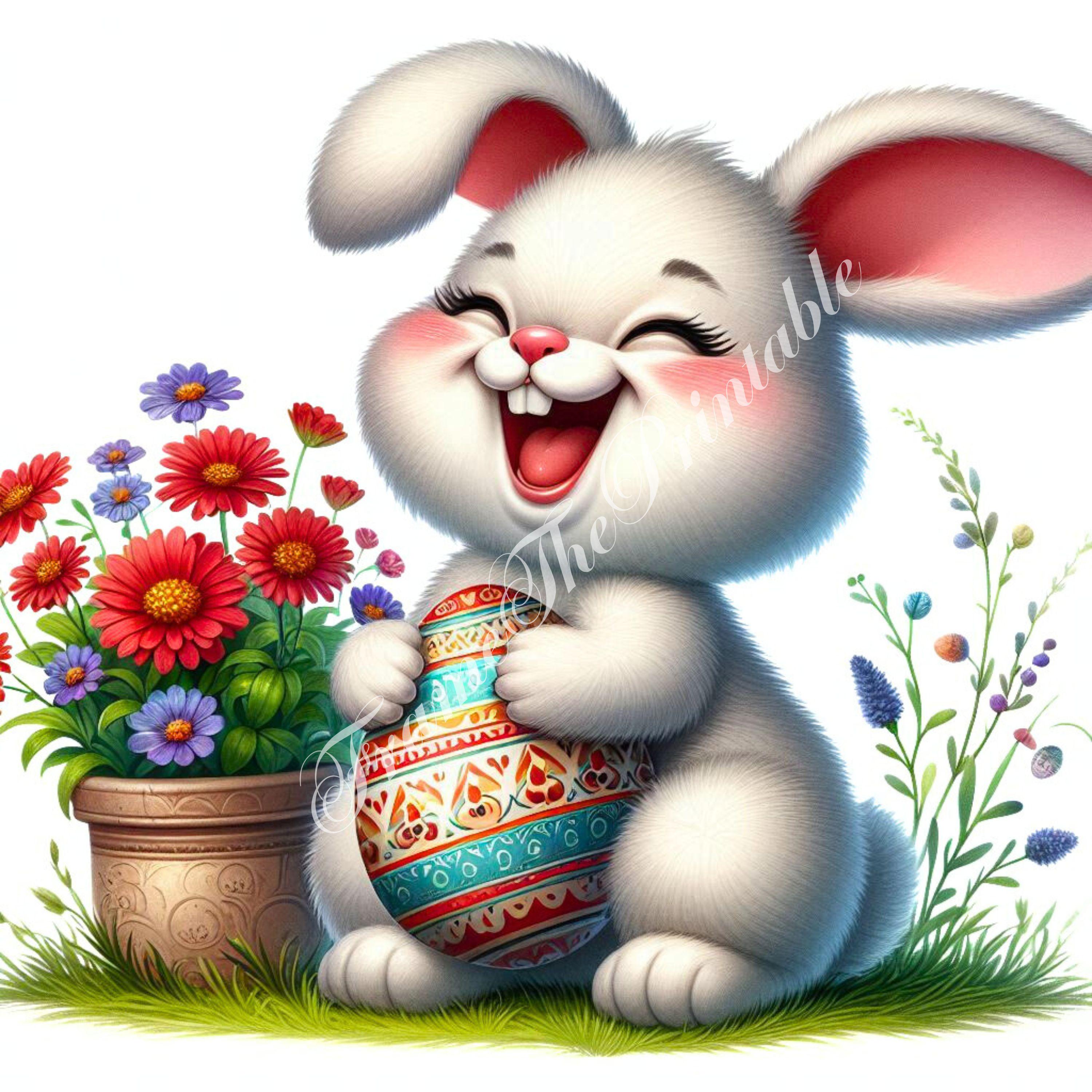 Cute Easter Bunny With Egg Clipart Whimsical Little Rabbit Bundle ...