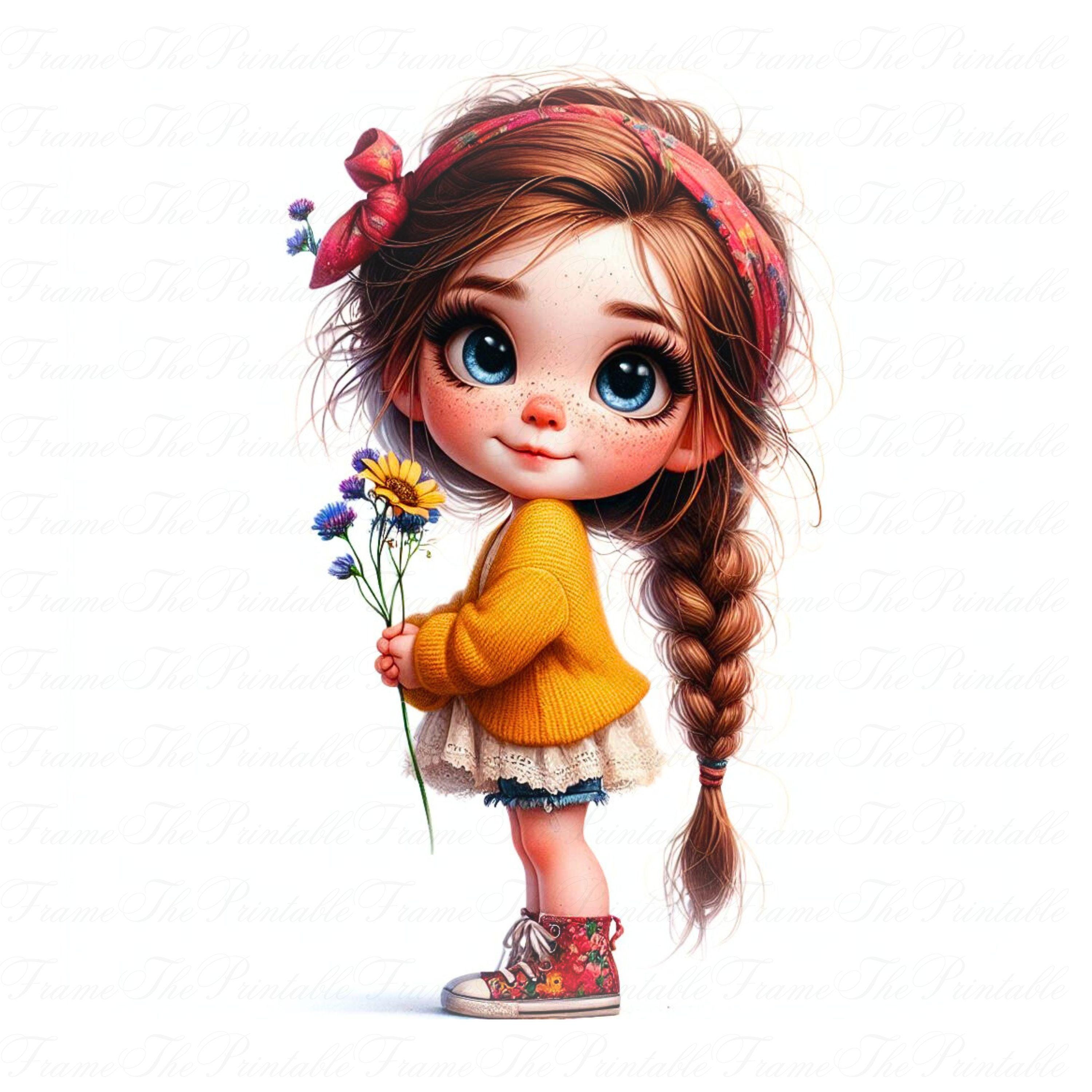Cute Girl Clipart Bundle, 14 PNG High Resolution 300 DPI, Floral Boho ...