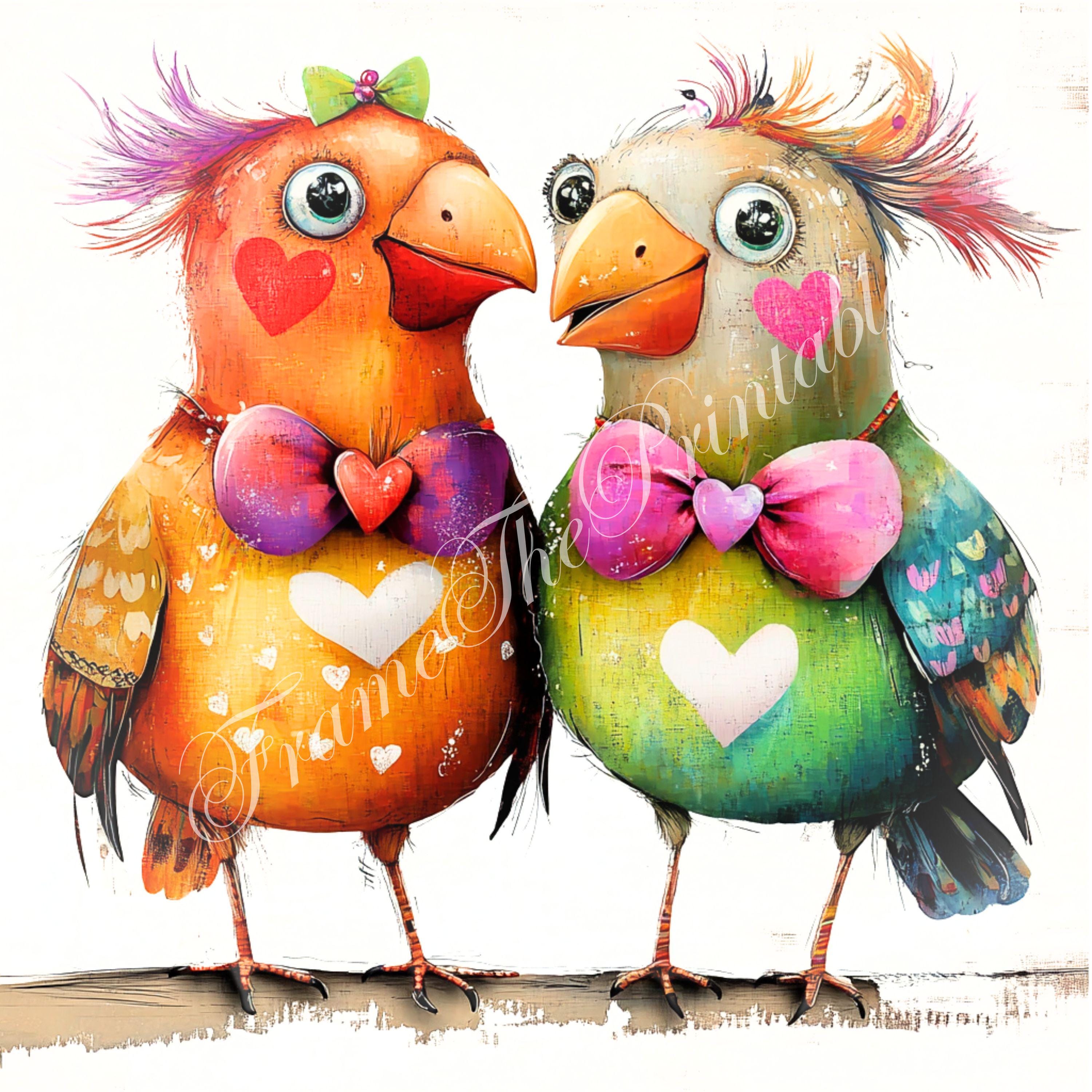 Valentines Birds Love Clipart, Colourful Birds, Whimsical Animals, JPG ...